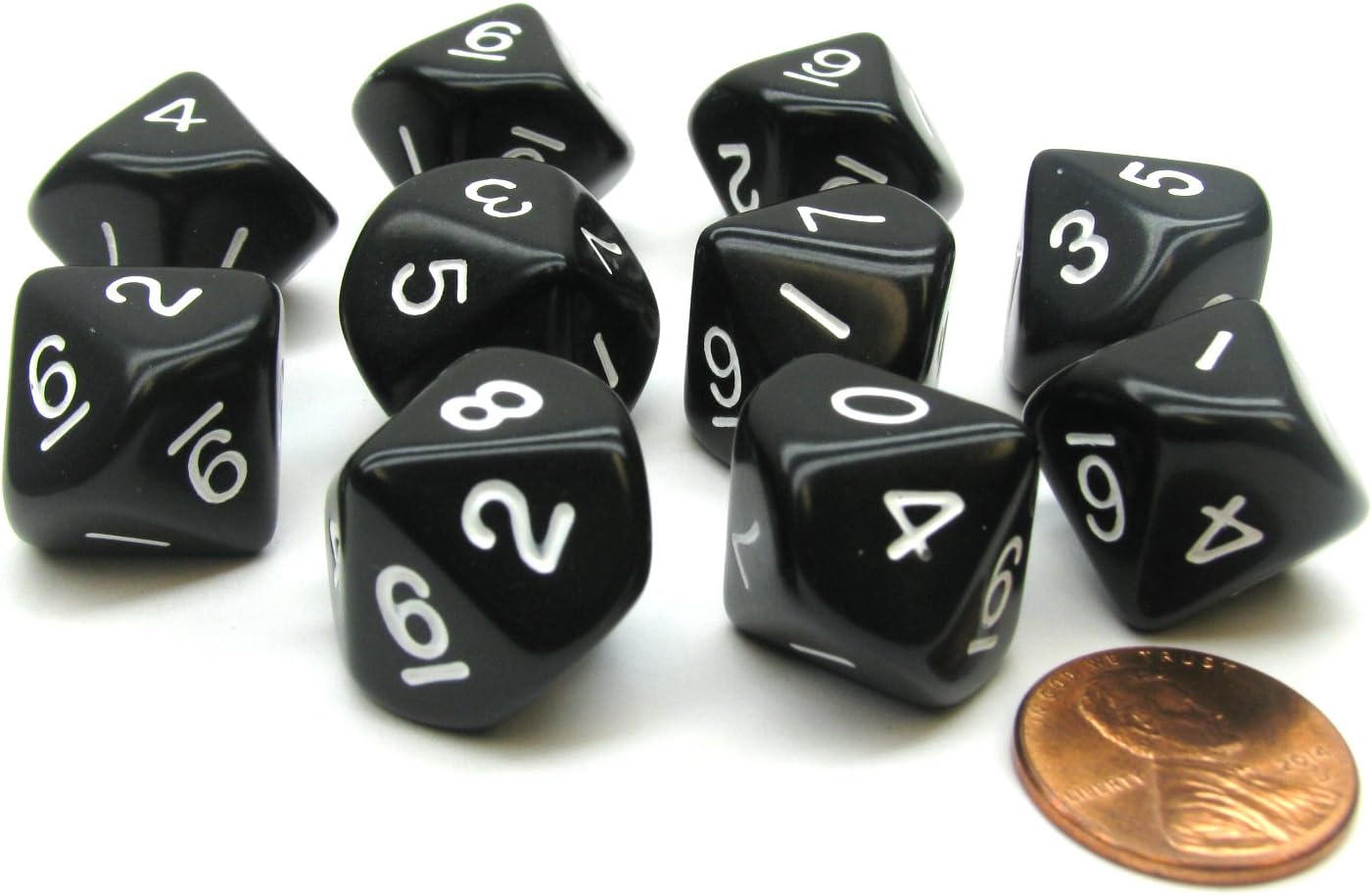Amazon.com: 10 Piece Set of 10-Sided D10 Polyhedral Dice - Black with ...