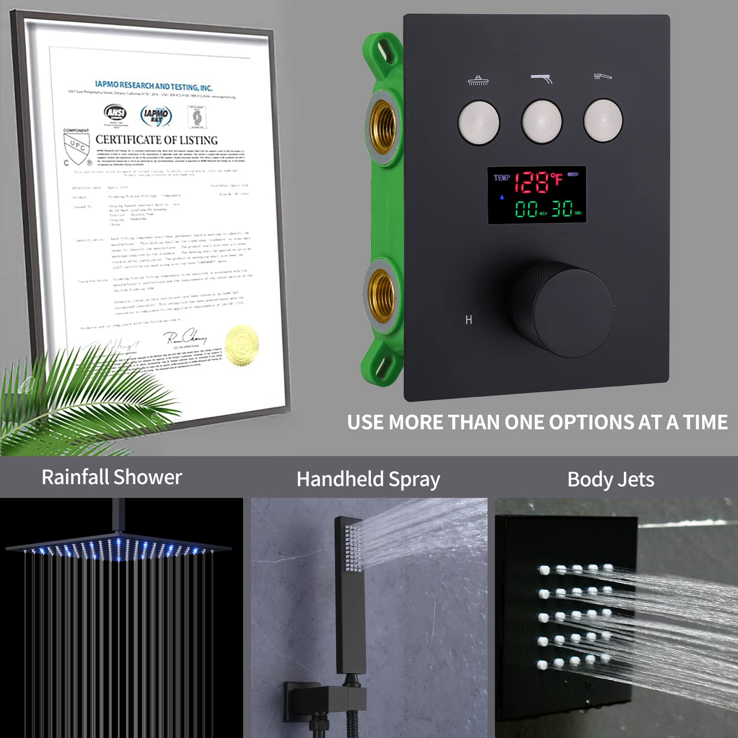 Mua AYIVG Matte Black Shower Flow Control Valve Temperature Display Concealed 3 Way Outlet ...