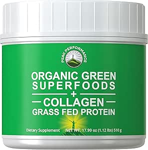 Amazon.com: Organic Greens Superfood + Grass Fed Collagen Peptides ...