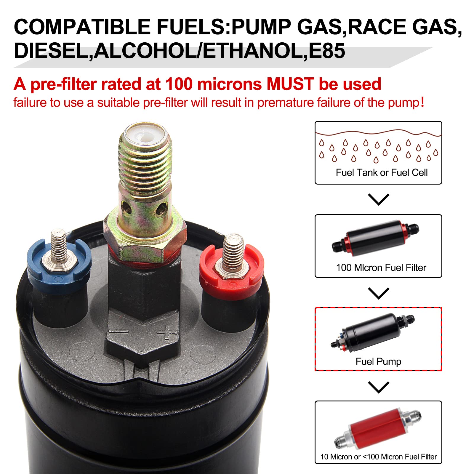 Mua WENJTP 300LPH Inline Fuel Pump High Pressure 12V Electric Fuel ...