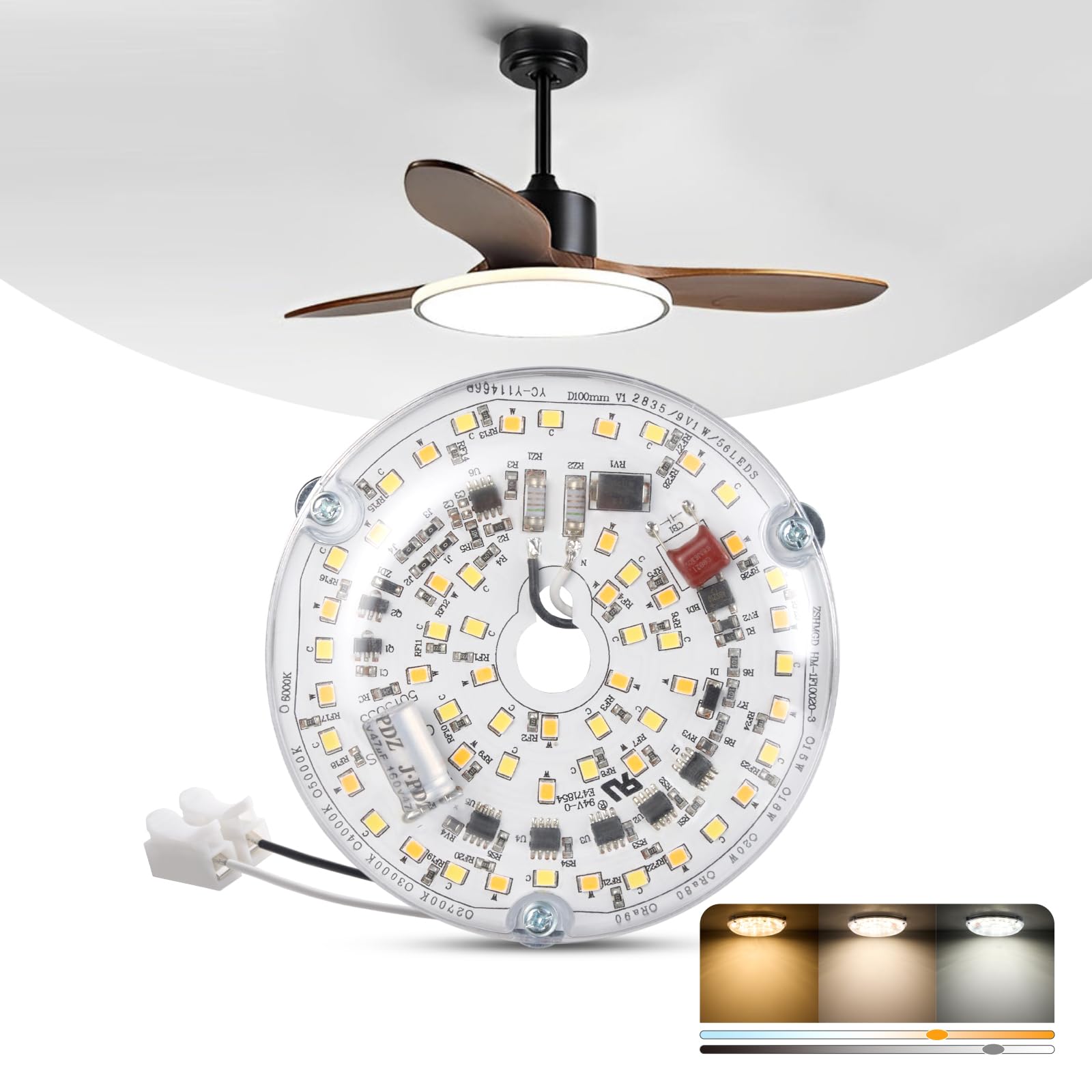 wowatt 3.93'' LED Fan Light Kits Replacement, Dimmable LED Retrofit Kit ...