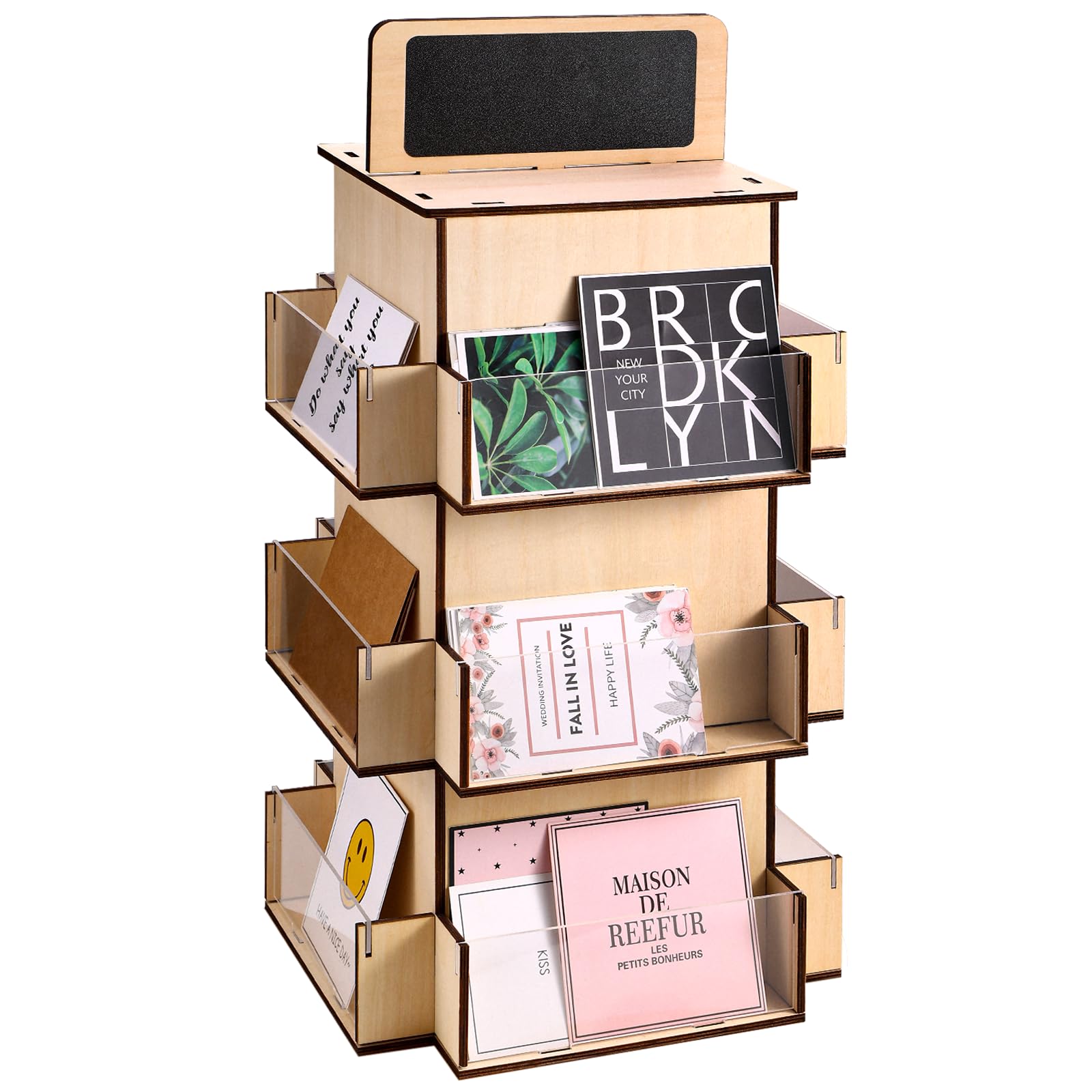 Rotating Sticker Display Stand, 3 Tier Wooden Rotating Greeting Card ...