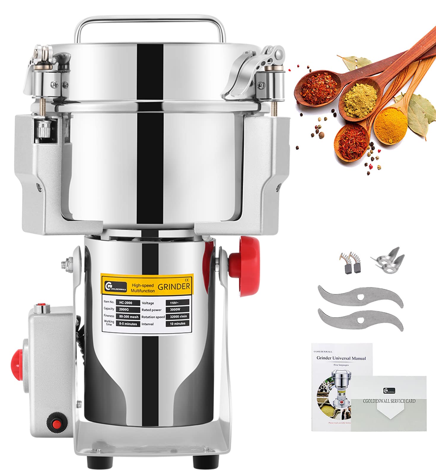 CGOLDENWALL 2500g Commercial Spice Grinder Electric Grain Grinder Mill ...