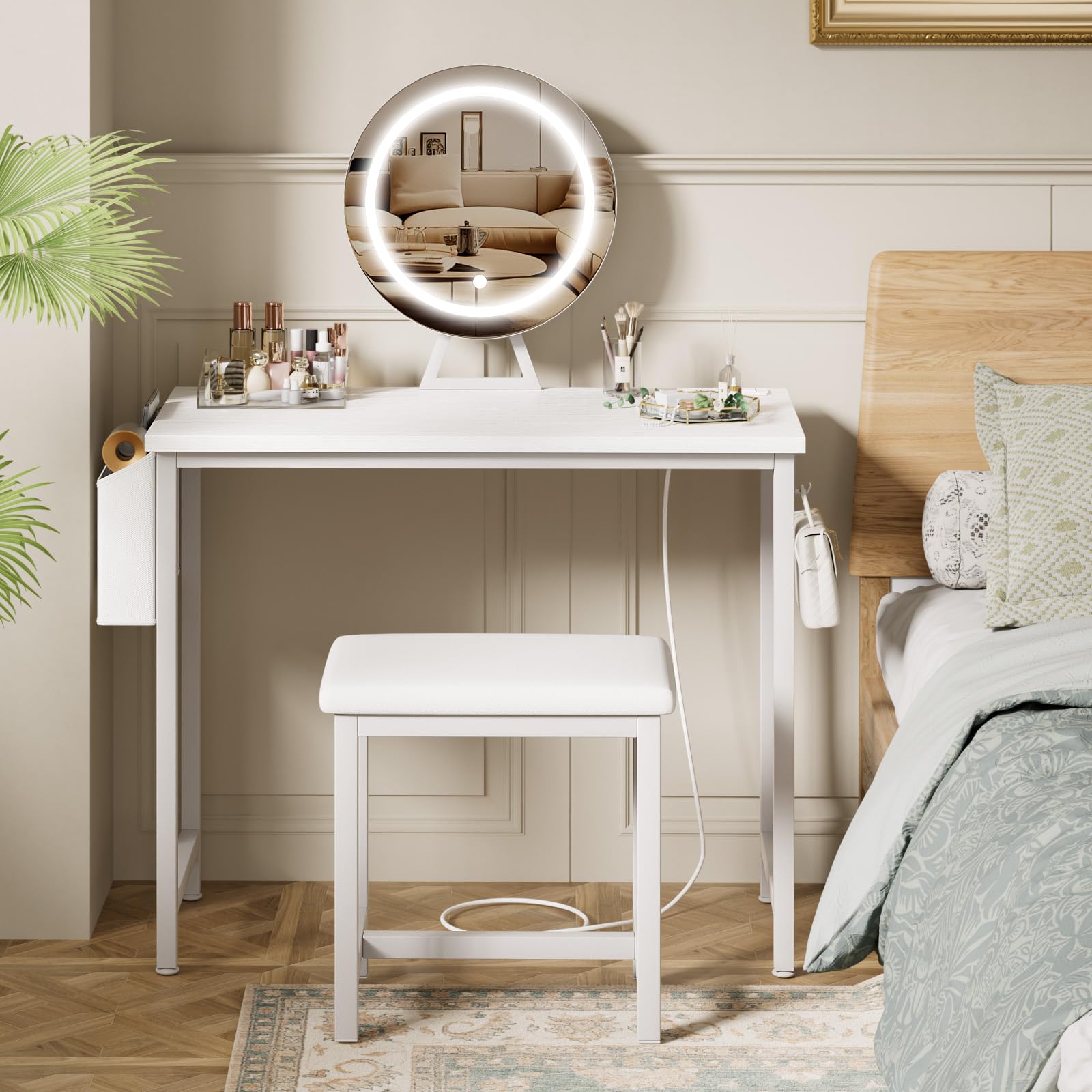 KAI-ROAD Makeup Vanity Desk with Mirror and Lights - Small White Vanity ...