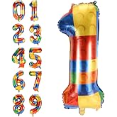 Amazon.com: 40 Inch Building Block Number Balloon Colorful Block Foil ...