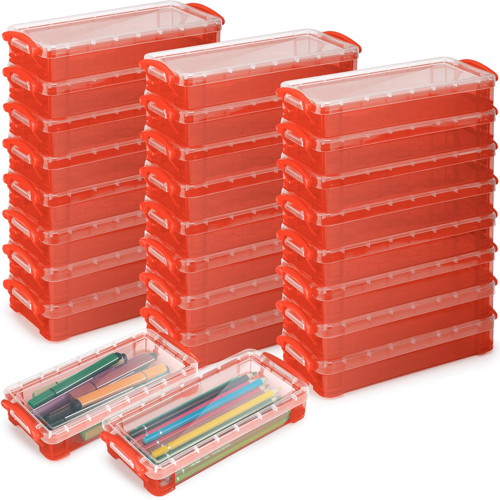 Gueevin 24 Pcs Large Capacity Plastic Pencil Box Clear Plastic Pencil ...