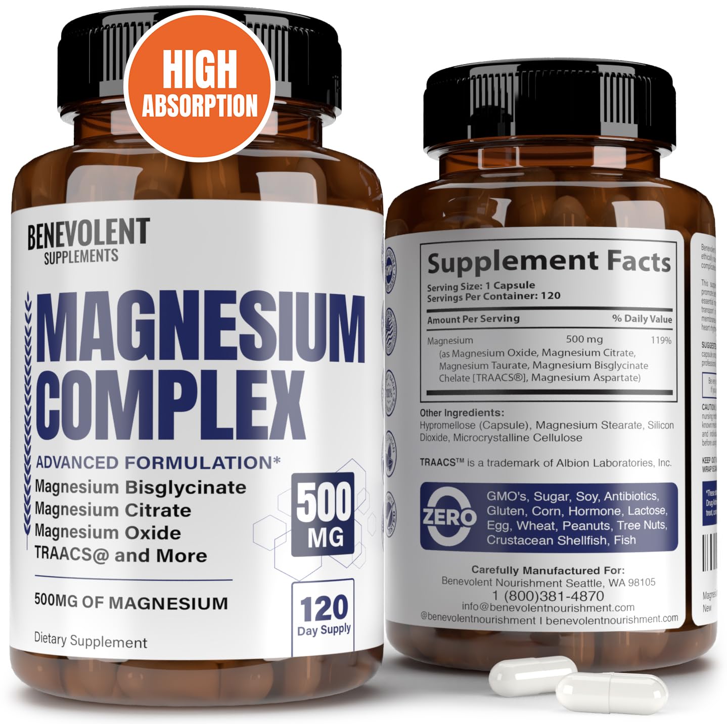 Mua Magnesium Complex Supplement, 4 Month Supply of 500mg 5-in-1 ...