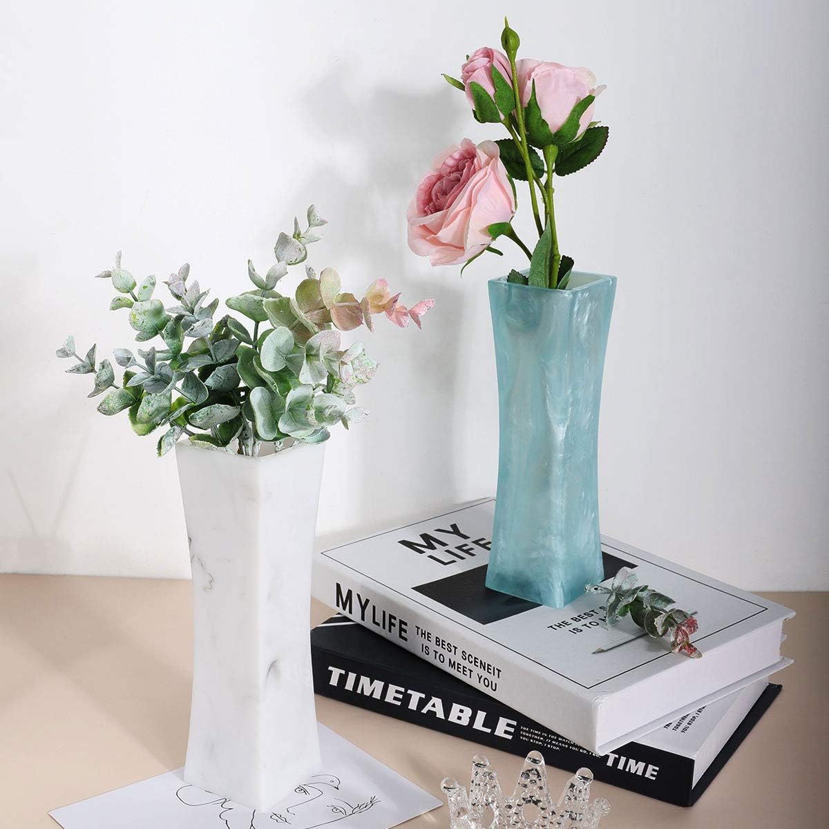 Lewondr Decorative Resin Vase, [2 Pack] 7.1 Inch Elegant Curved Shaped ...