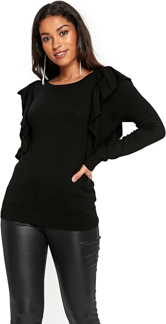 Wallis Women's Ruffle Jumper, Black, 14 (Manufacturer Size: 42): Amazon ...