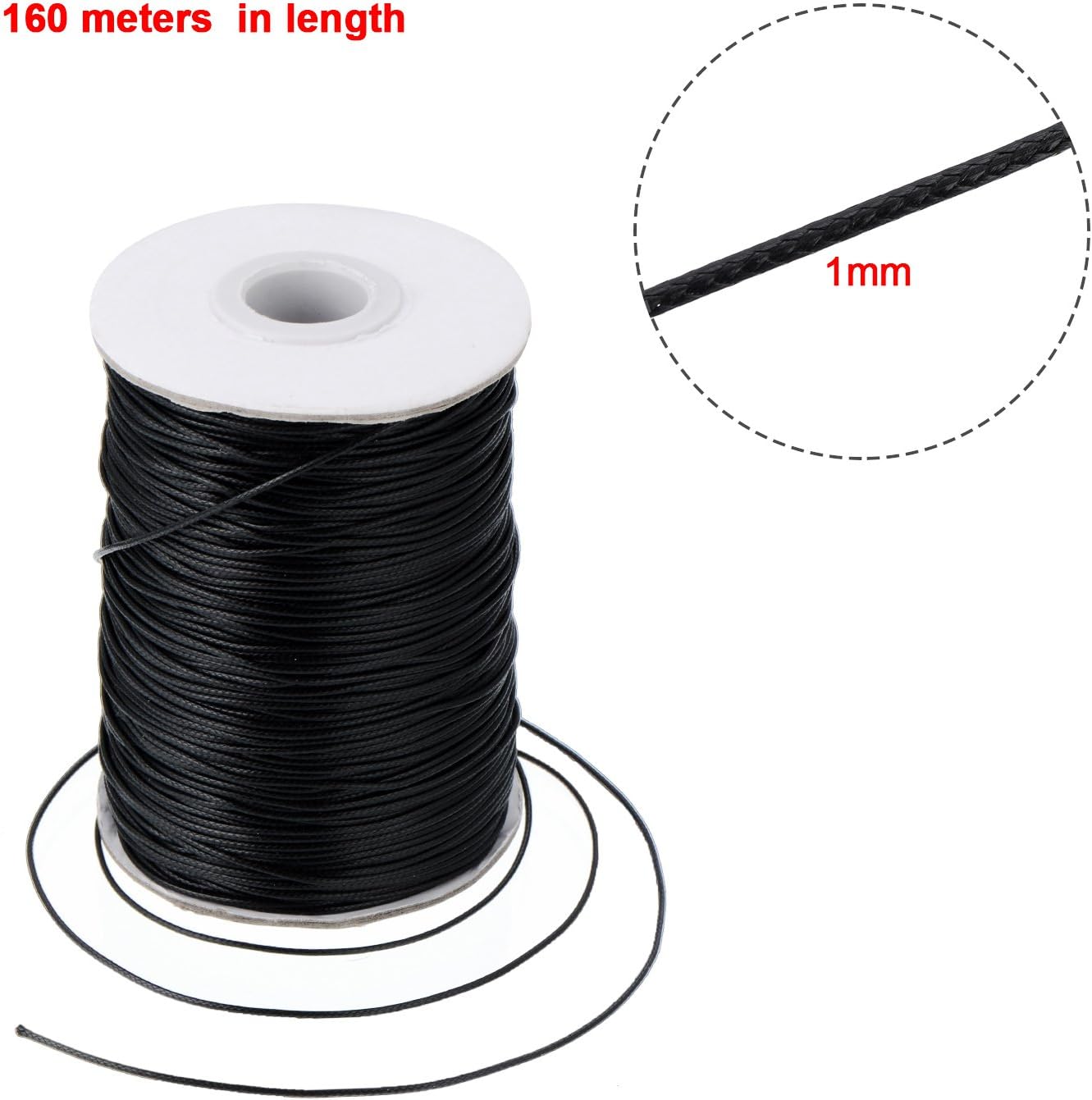 Waxed Cord Imitation Leather Thread Braided Waxed String, Black (160 ...