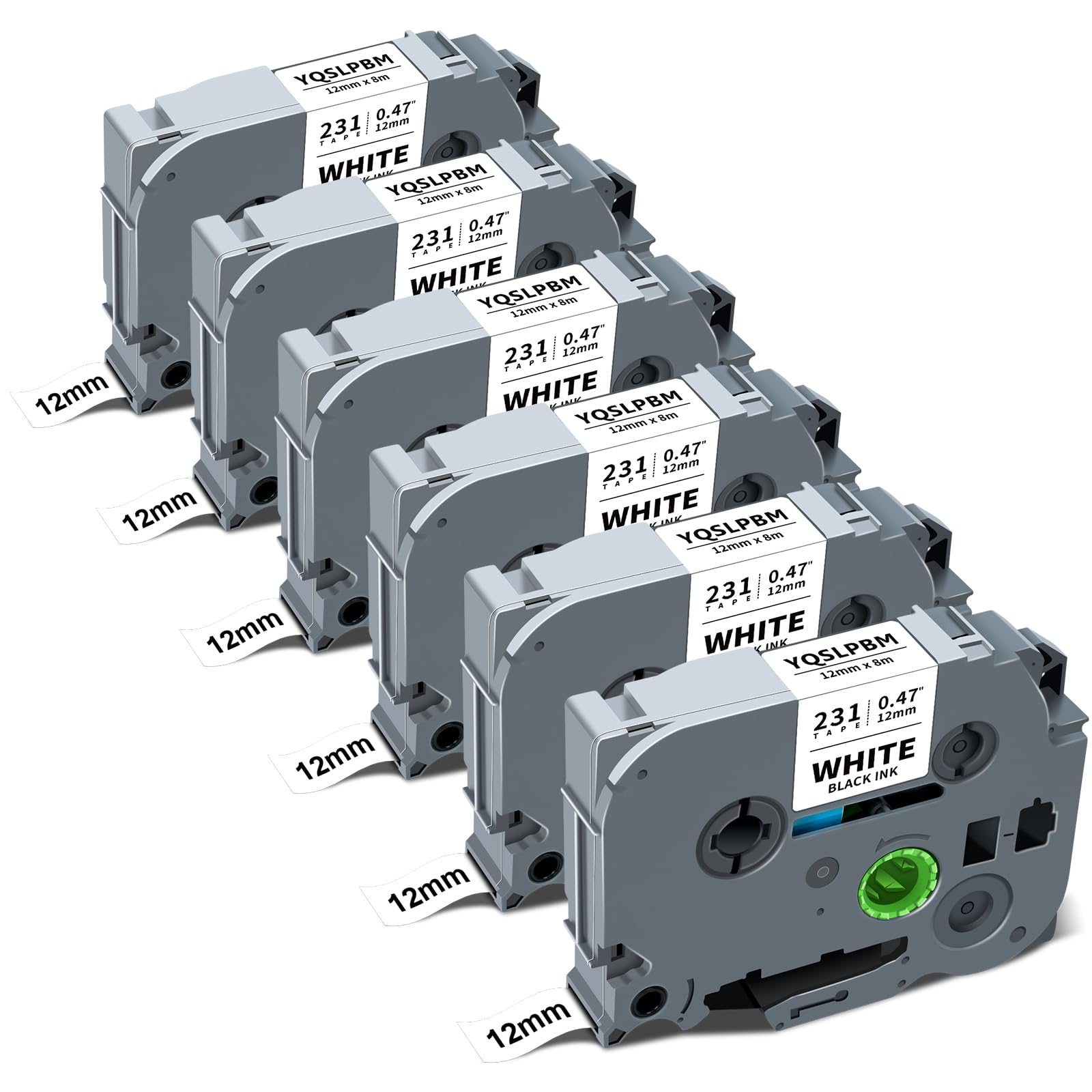 6-Pack P Touch Label Tape, TZe TZ Tape 12mm 0.47 Laminated White ...