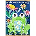 Amazon.com : Evergreen Flag Welcome Friends Frog Burlap Spring Garden ...