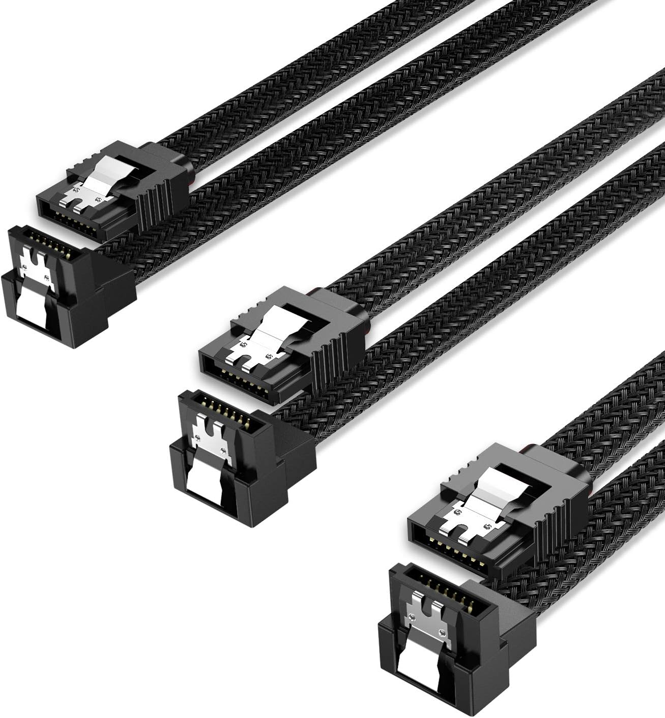 QIVYNSRY 3PACK SATA Cable III 3 Pack 90 Degree Straight to Right Angle ...
