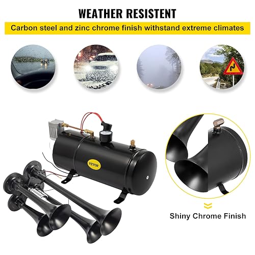 Loudest Truck VEVOR 150DB Train Horns Kit 4 Trumpet Super Loud With 120 ...