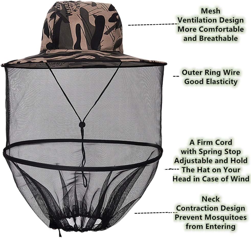 BESTZY Removable Mosquito Head Net Hat, Wide Brim Sun Protection Hats ...
