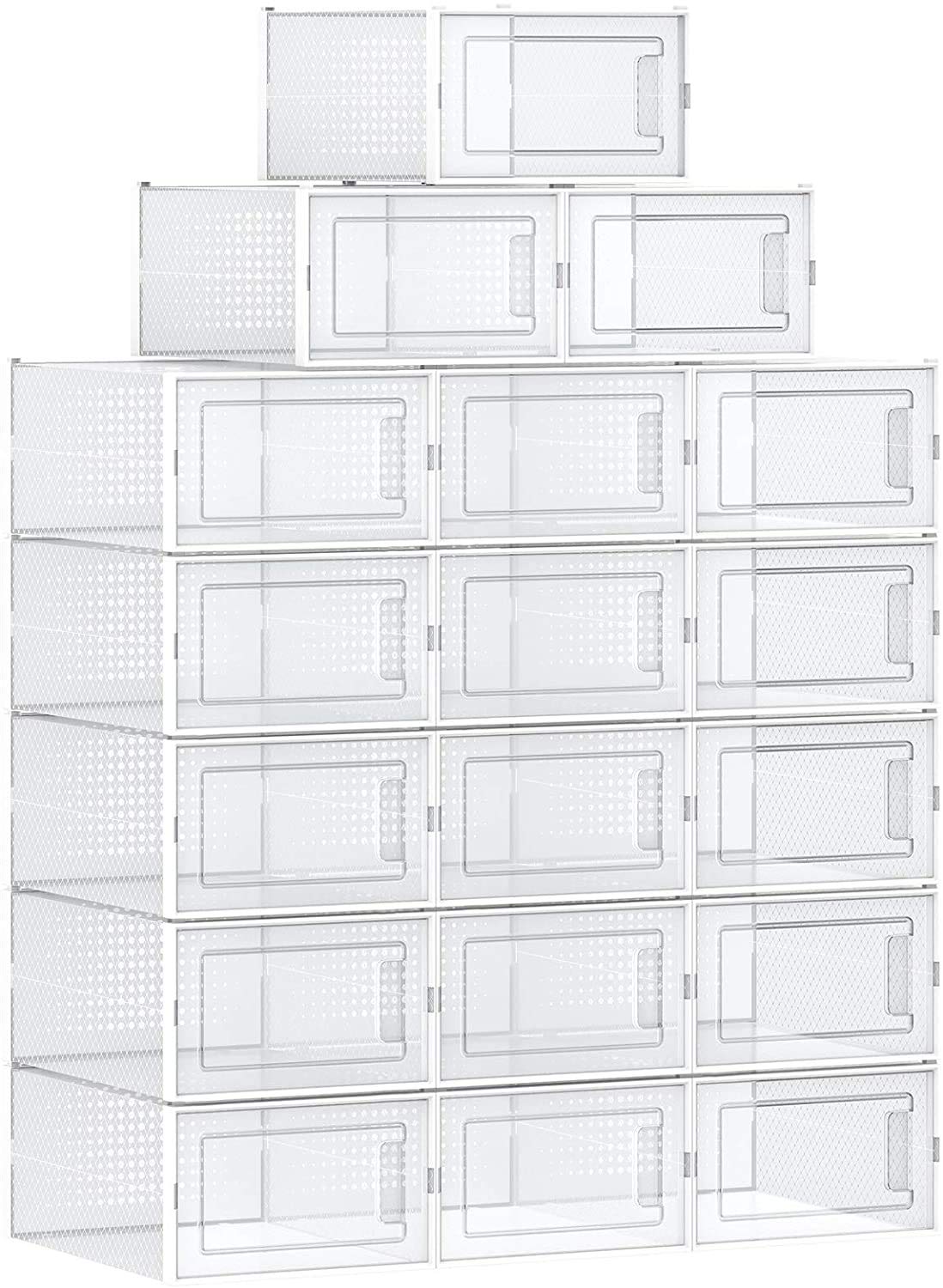 SONGMICS Shoe Boxes, Pack of 18 Stackable Shoe Storage Organizers ...