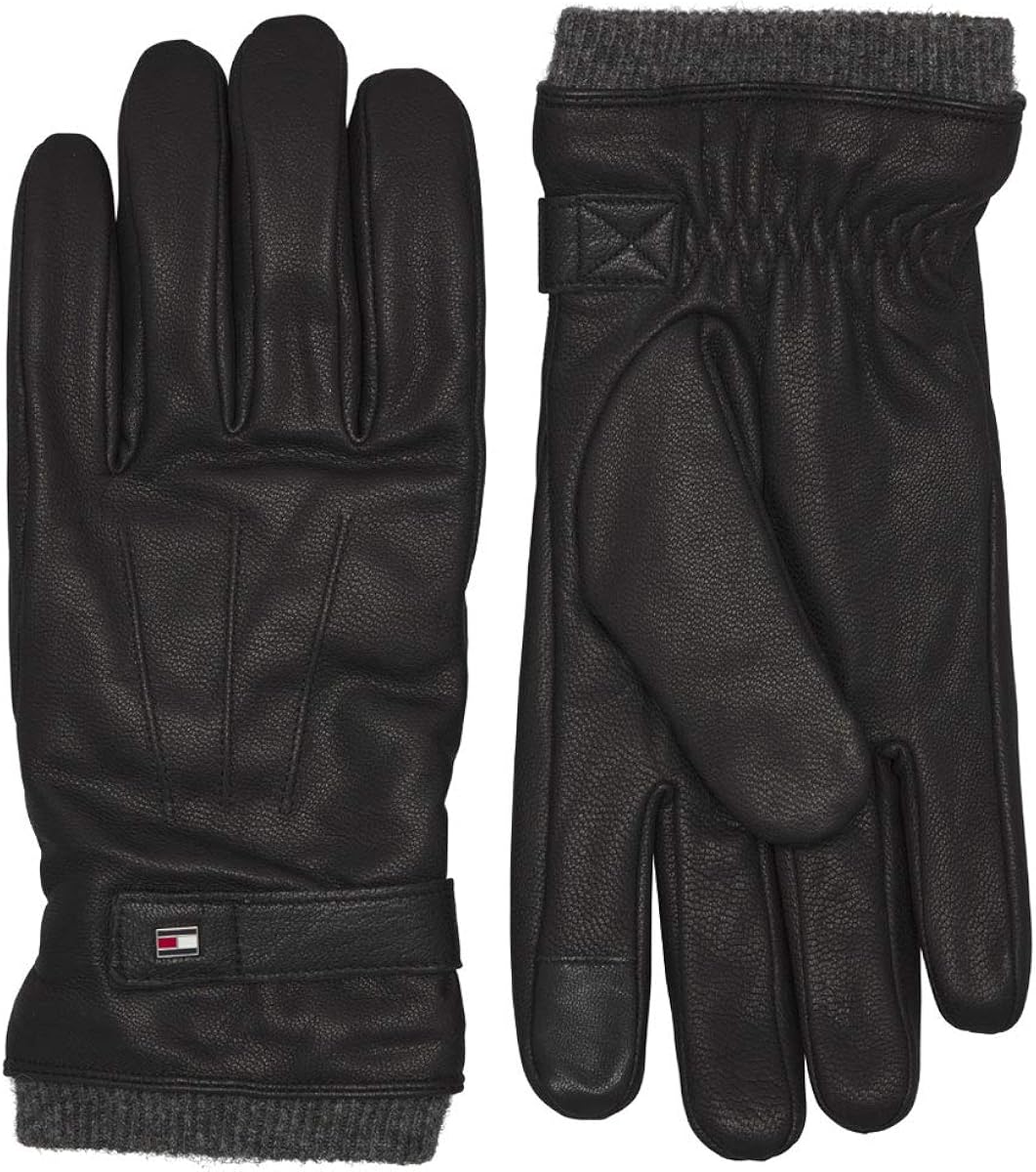 Tommy Hilfiger Men's Elevated Flag Leather Mix Gloves Winter Accessory Set: Amazon.co.uk: Clothing