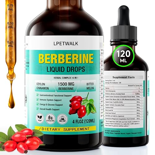 LPETWALK 4 FL Oz Organic Berberine Liquid Drops, Premium Berberine ...