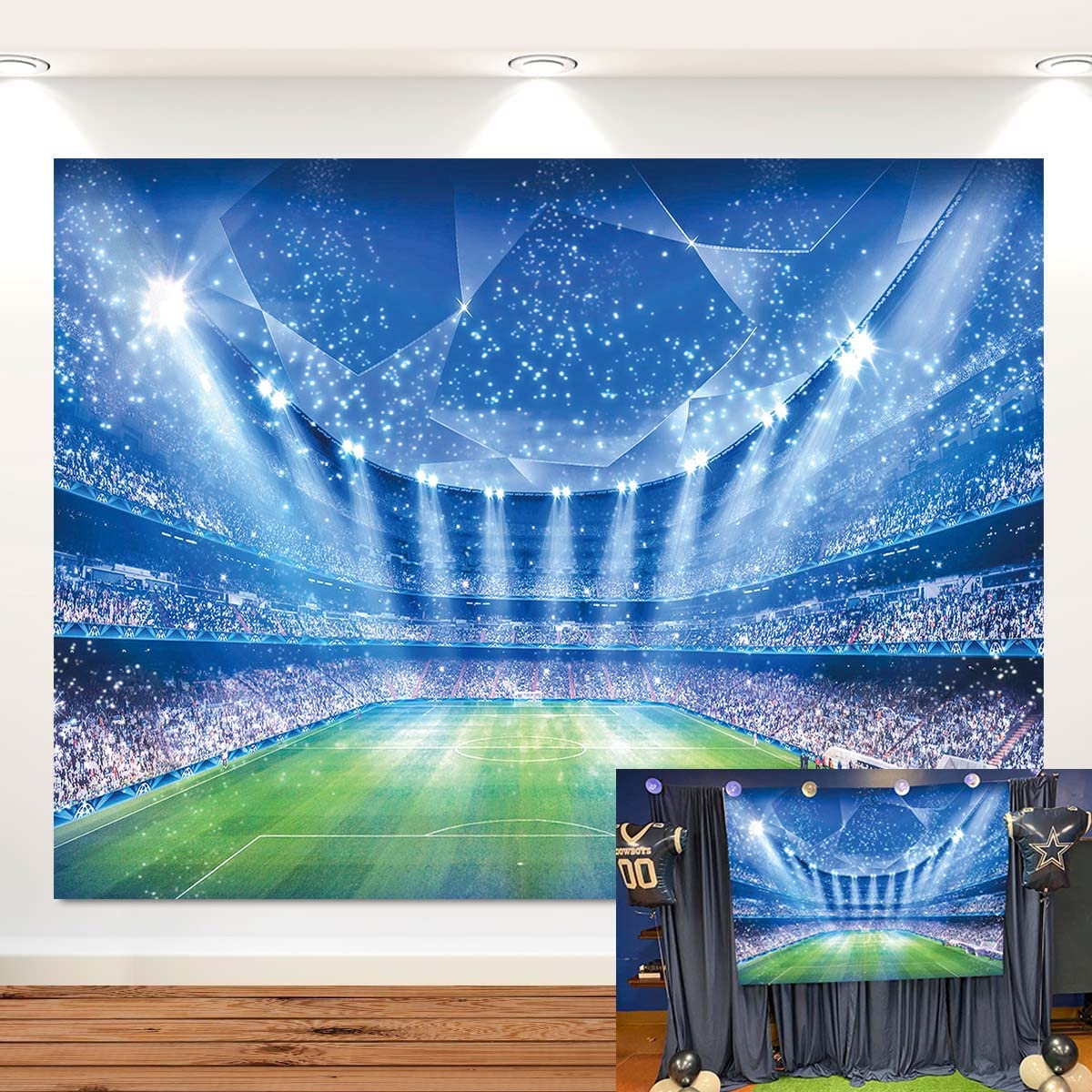 Soccer Field Backdrop Stadium Soccer Competition Fans Night Spotlight ...