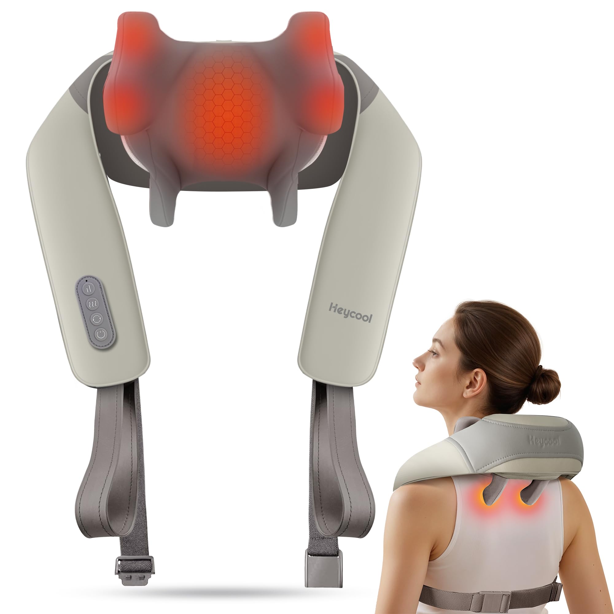 Heycool Cordless Neck Massager with Heat, Deep Kneading Neck Shoulder ...