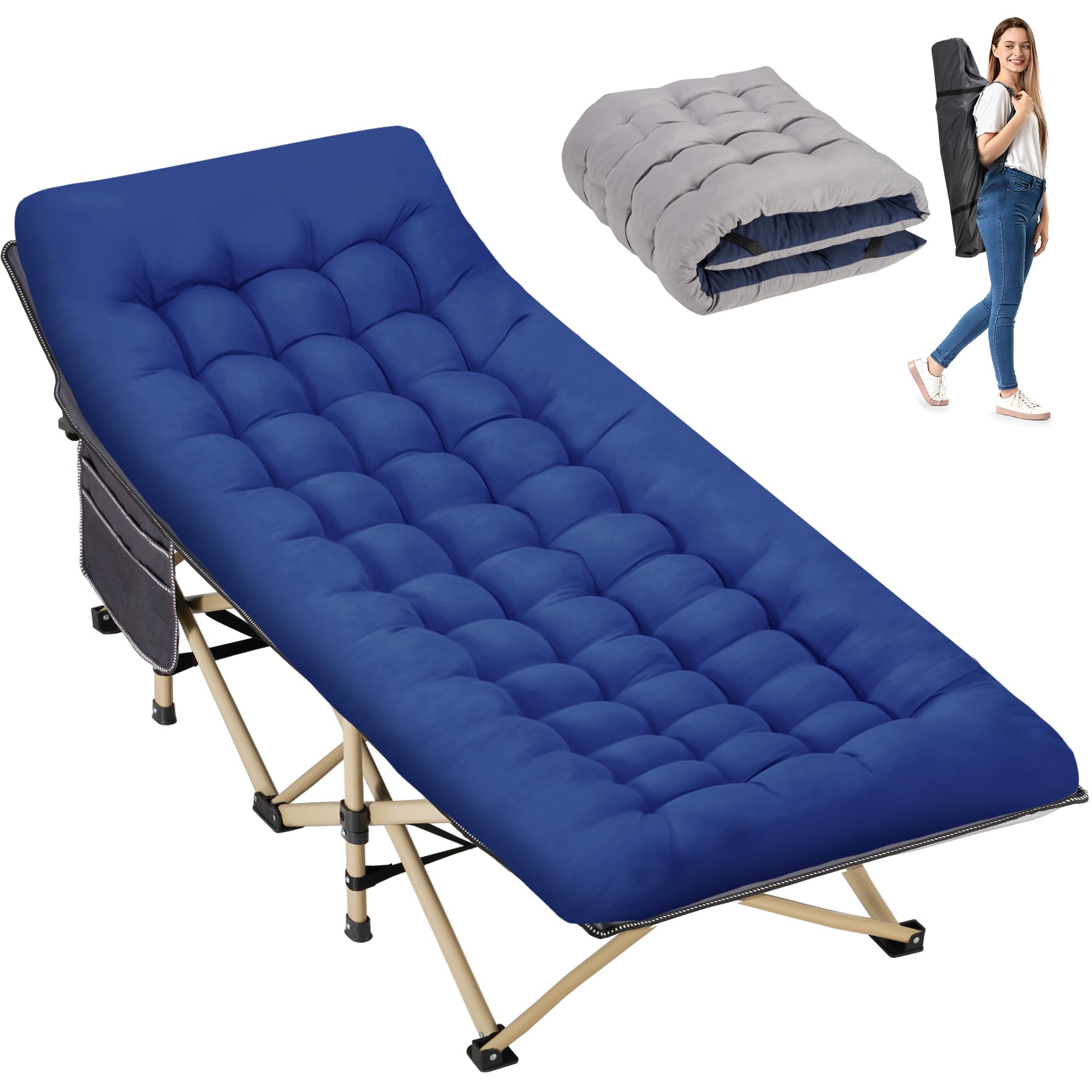 Candockway Folding Camping Cot with Comfy Mattress(Dark Grey),600LBS ...