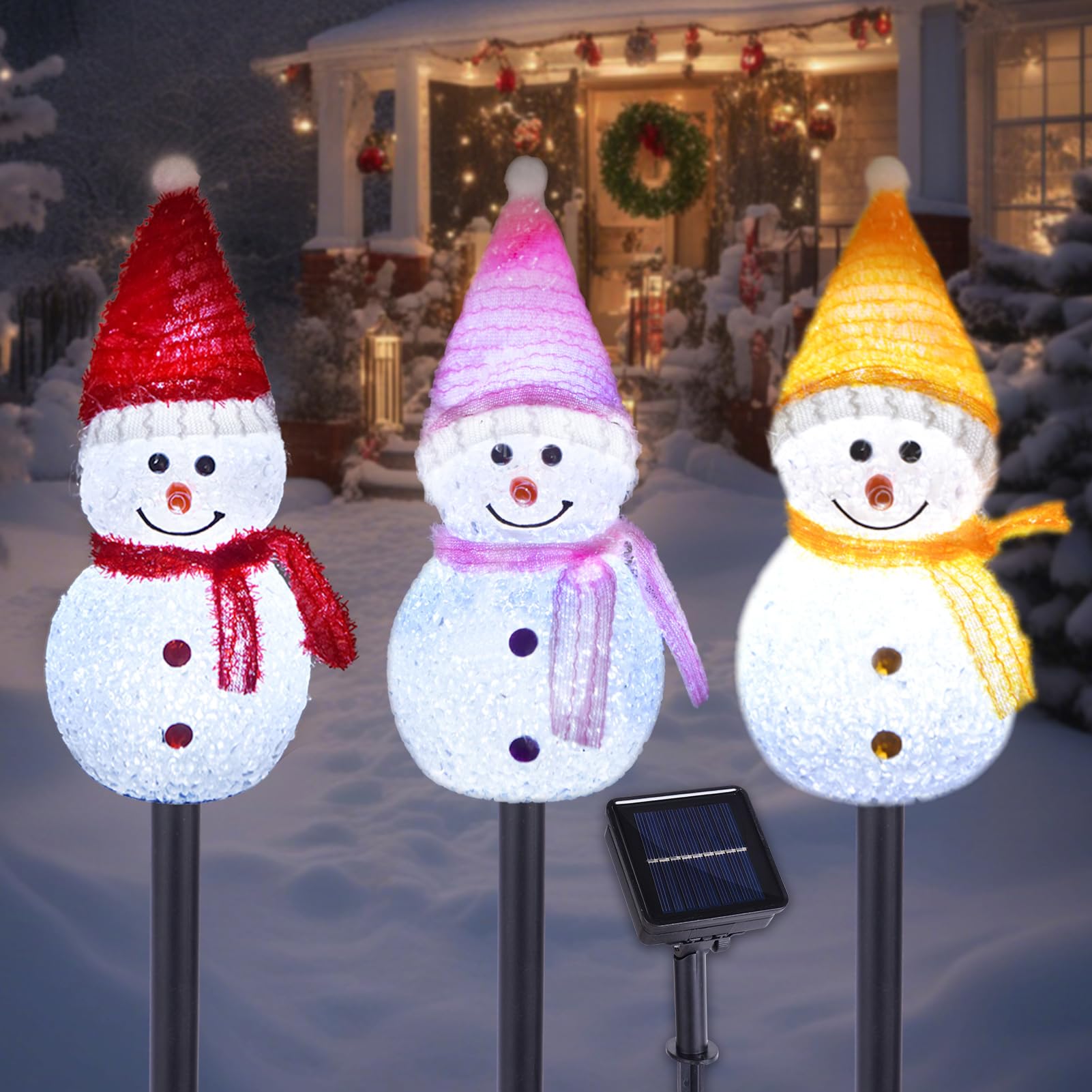 Solar Christmas Pathway Lights Outdoor Decor, Set of 6 Led Snowman ...