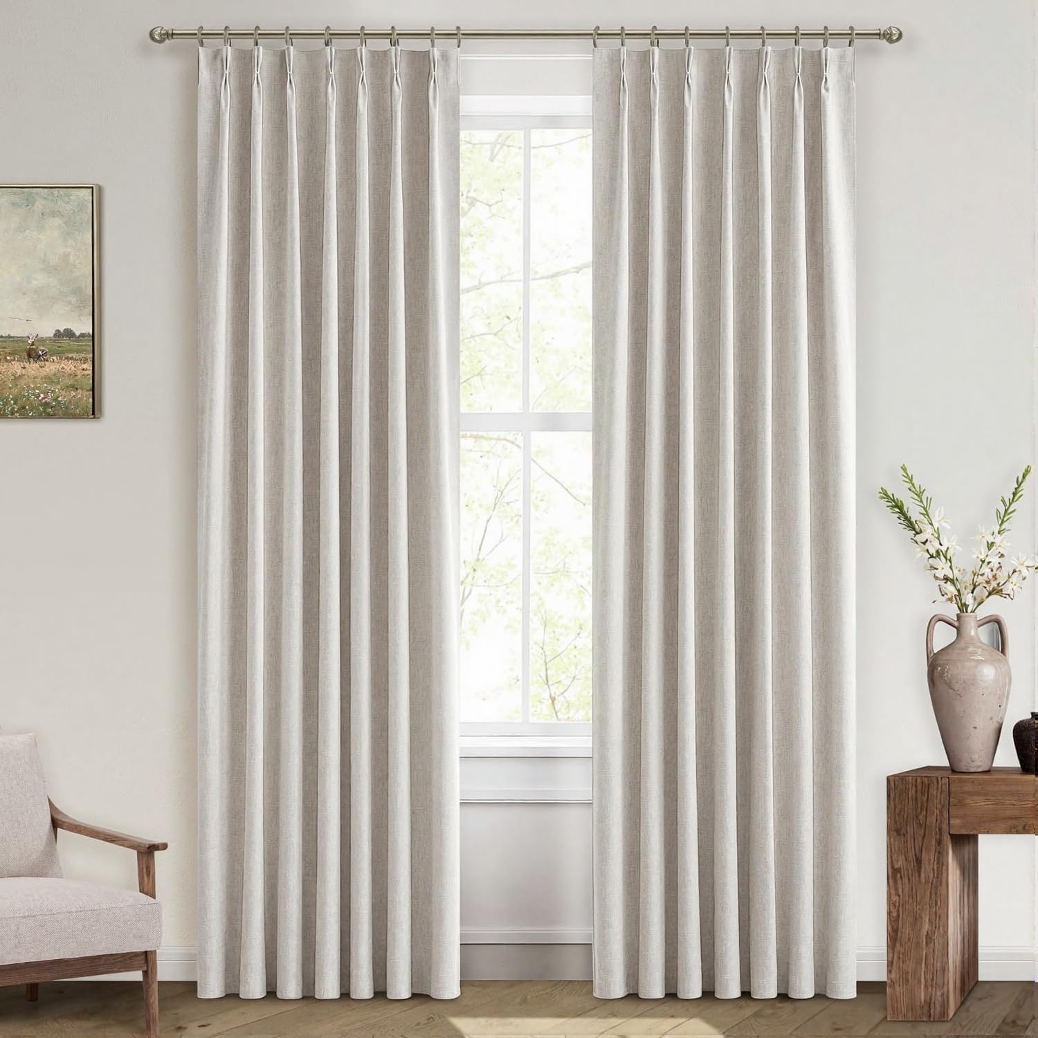 MIULEE Linen Pinch Pleated 100% Blackout Curtains for Bedroom 78 Inch ...