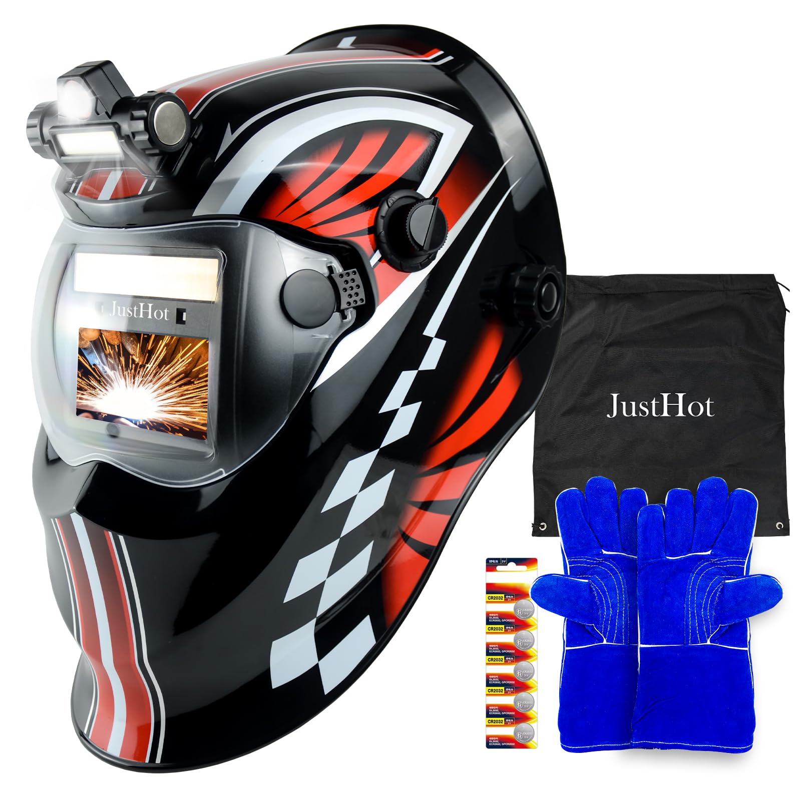 JustHot Welding Helmet Auto Darkening Welding Hood Solar Powered True ...