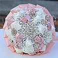 Amazon.com: Mhojpik 6.3" Pink Champagne & Ivory Bridal Wedding Bouquet ...