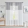 Amazon.com: Central Park Gray and White Stripe Sheer Color Block Window Curtain Panel Linen ...
