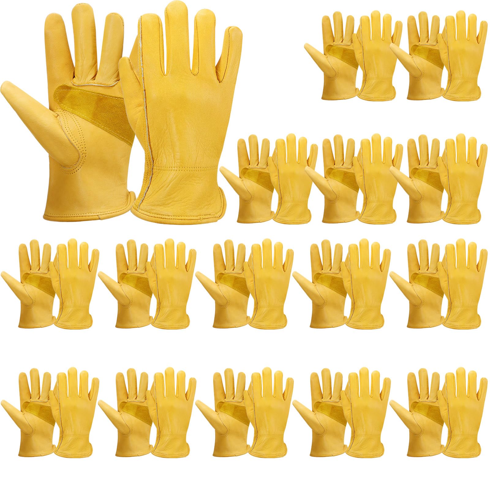Sintuff 16 Pairs Cowhide Leather Gloves Bulk for Men Reinforced Palm Gardening Gloves Grain ...