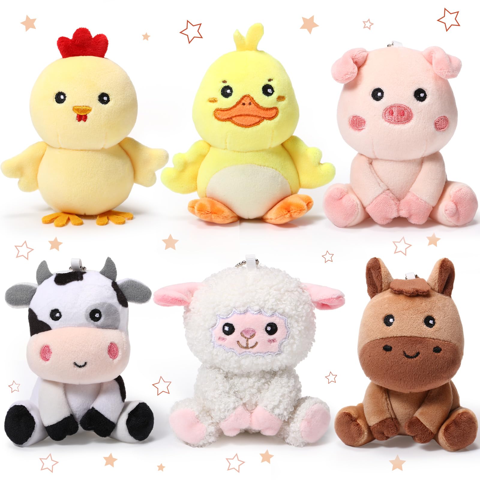 Aoriher 6 Pcs Mini Plush Farm Animals Bulk 4 Inch Cute Stuffed Animals ...