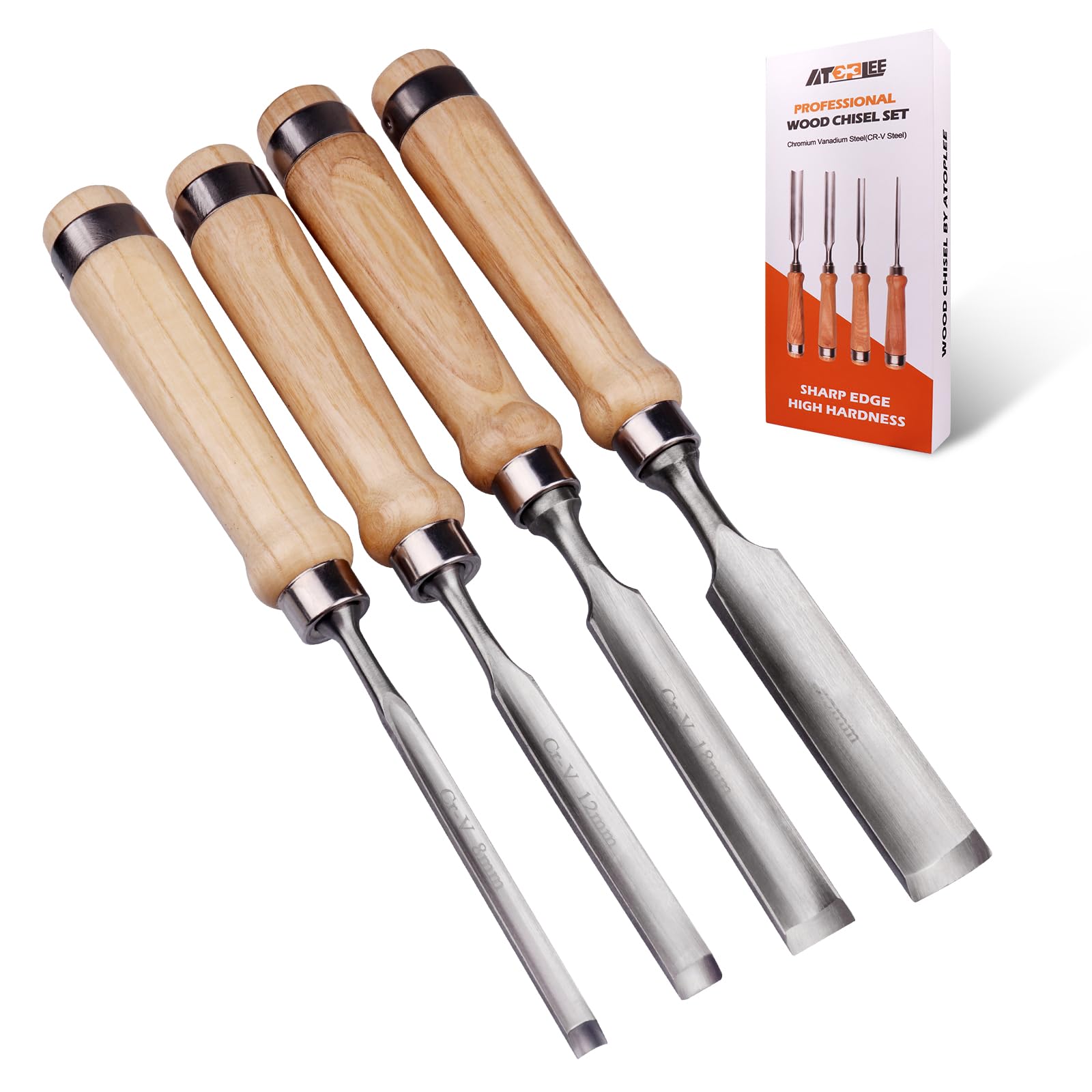 ATOPLEE 4PCS Wood Chisel Set,Curved Inner Bevel Woodworking Chisel ...
