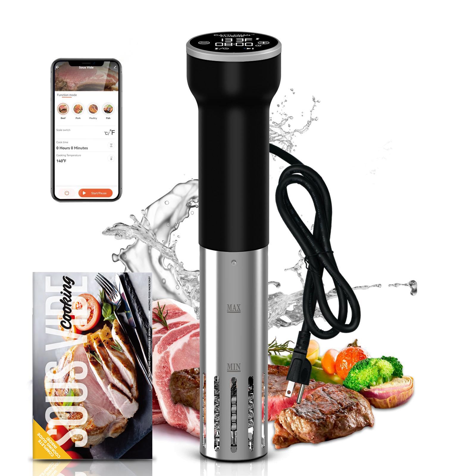 Sous Vide Machine Wi-Fi, Cattleman Cuisine Sous Vide Cooker, Immersion ...