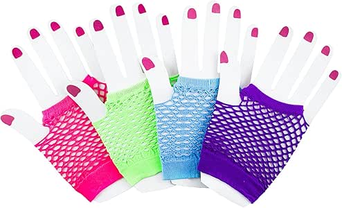 Amazon.com: Fingerless Fishnet Neon Gloves for Parties, Costumes (12pk ...