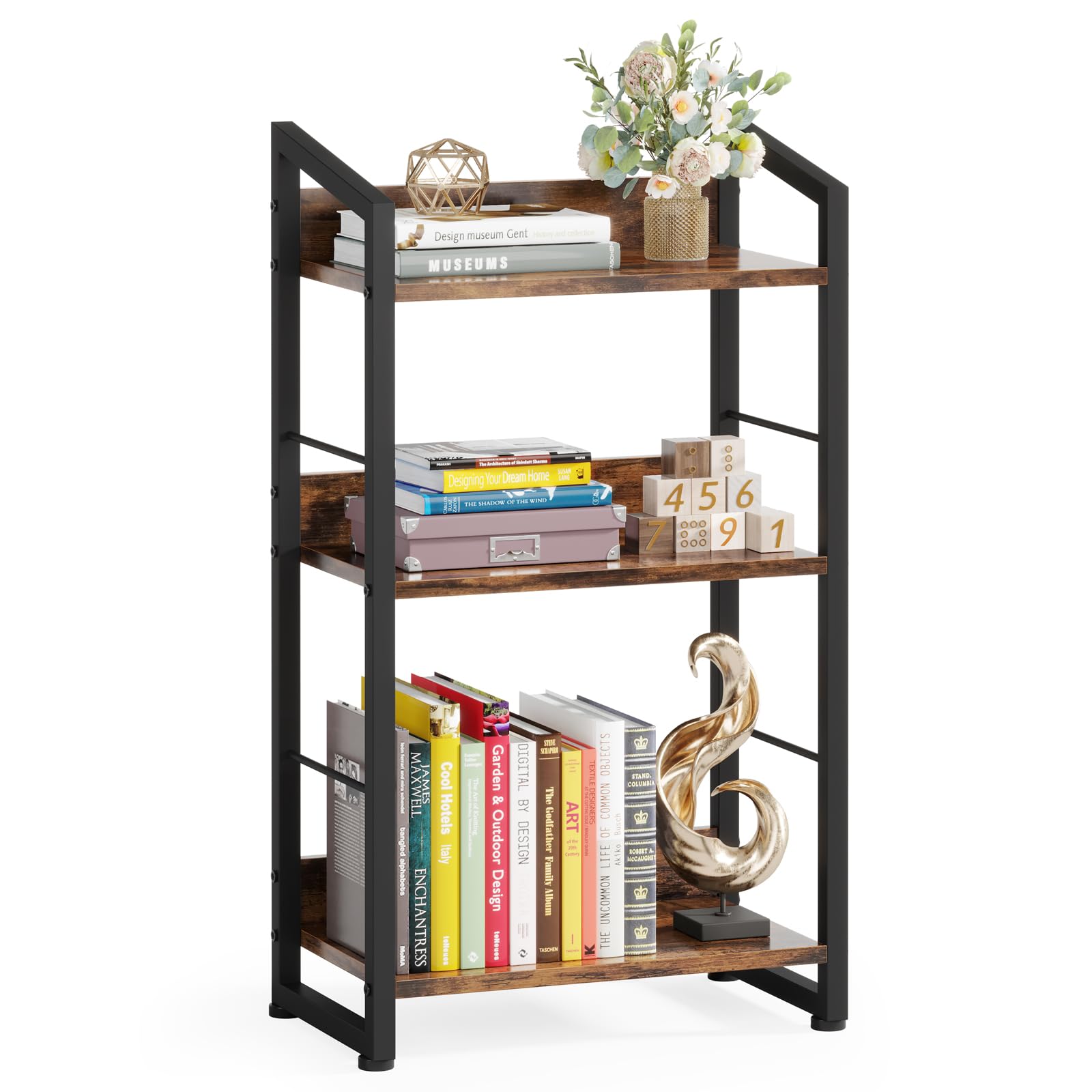 Hosfais Book Shelf Small Bookshelf: 3 Tier Bookshelf with Edge ...