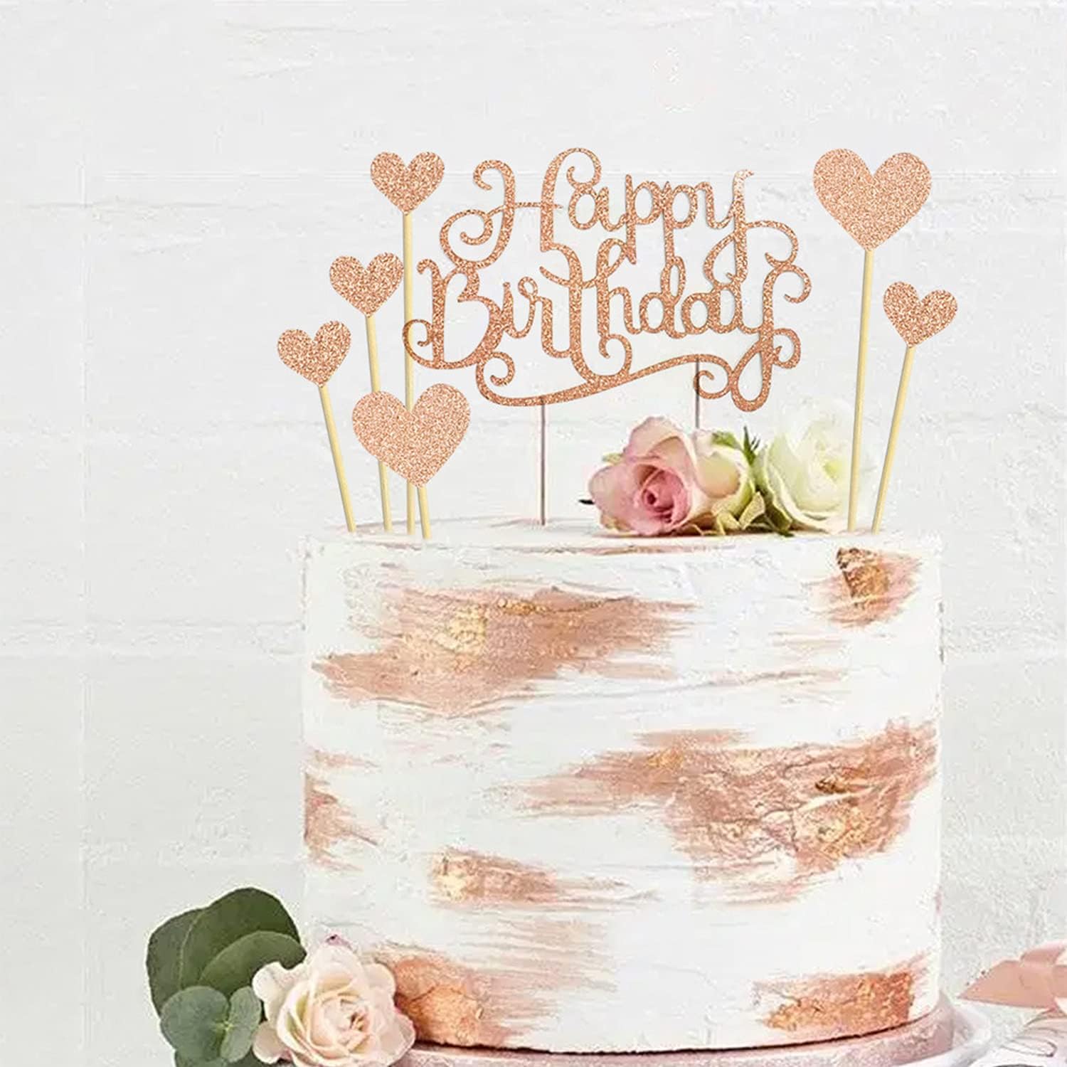Doyeemei Birthday Cake Decorations, Rose Gold Cake Topper Decorations ...