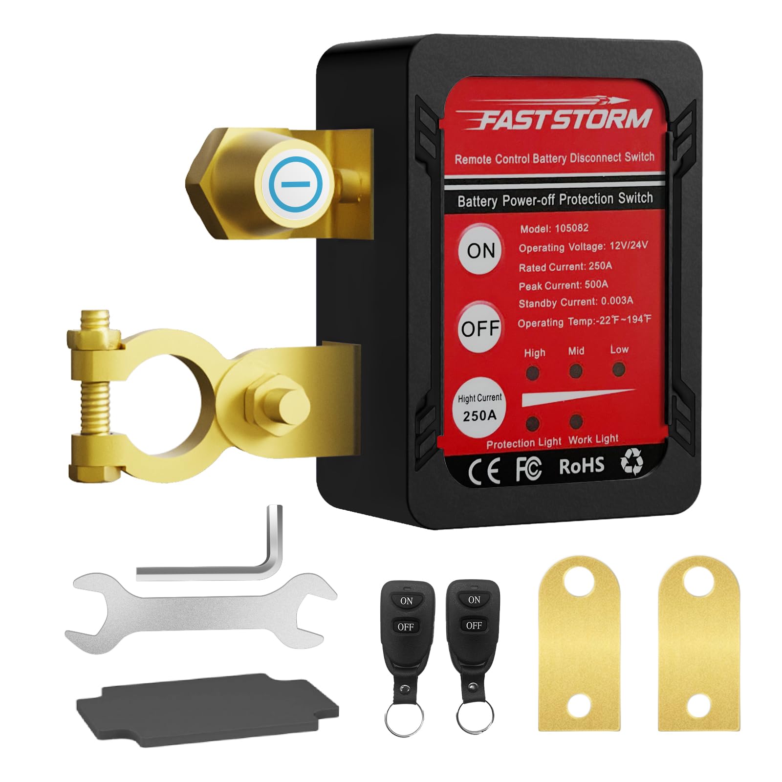 FASTSTORM Black Remote Battery Disconnect Switch 12V 24V 250A, Kill Switch for Car, Truck, RV ...