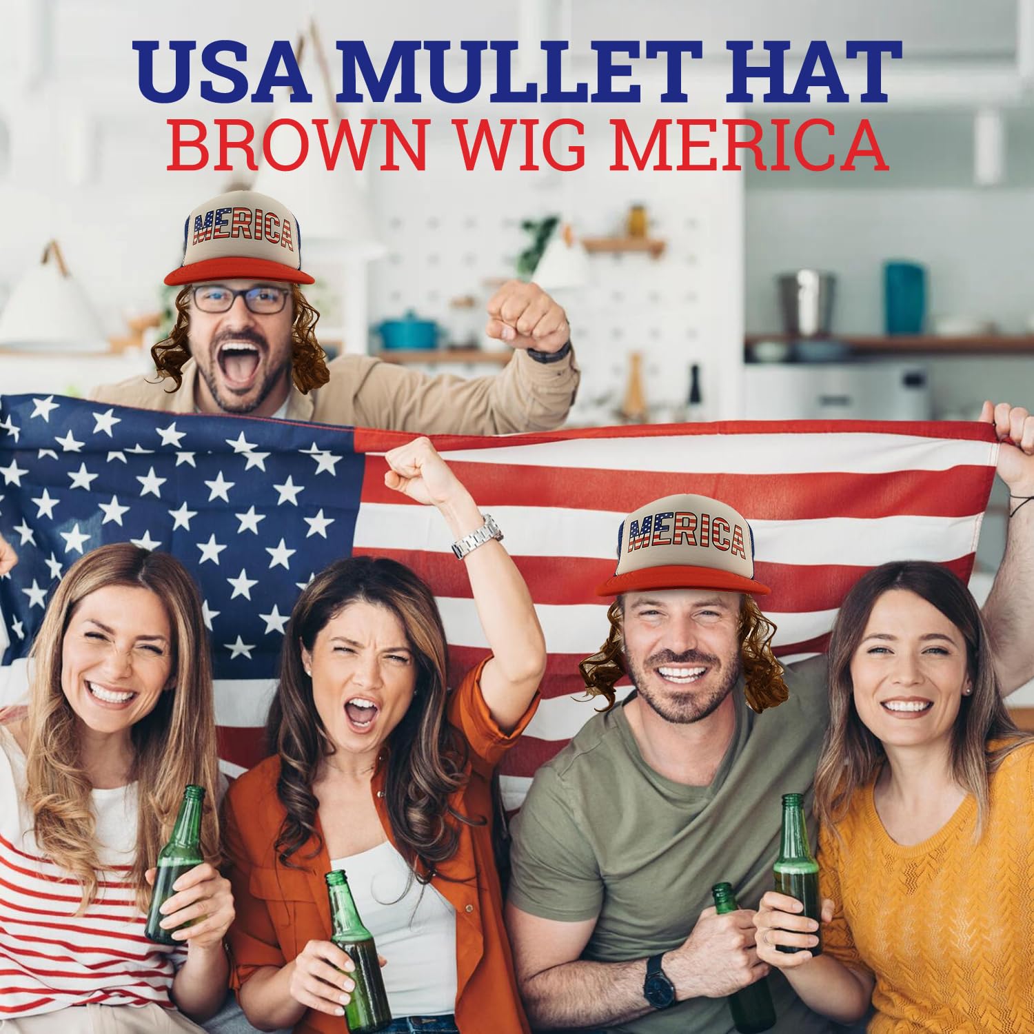 Mua USA Mullet Hat Brown Wig Merica Redneck 4th of July All American ...