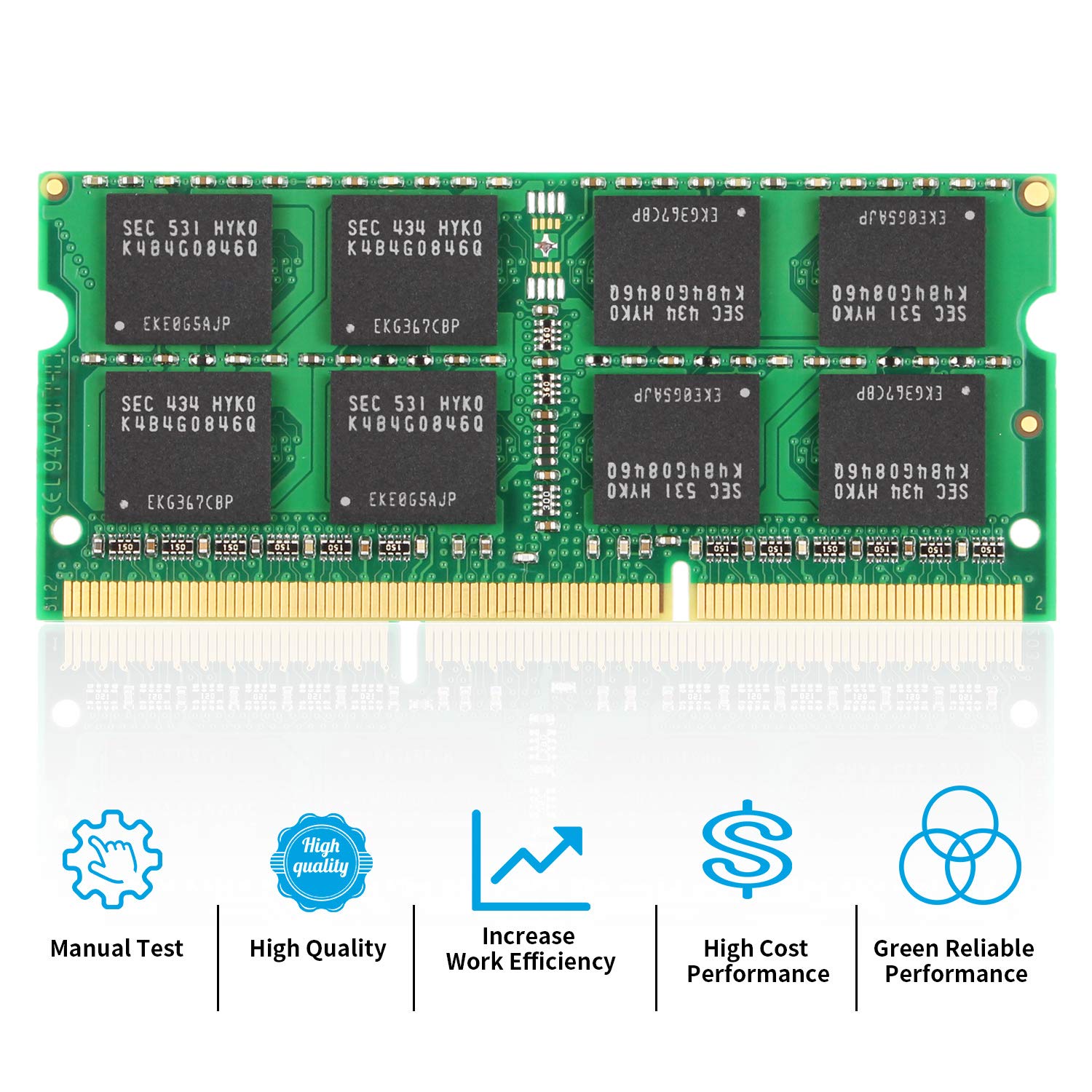 8GB DDR3L/DDR3 10600S 1333MHz RAM, Royemai PC3L/PC3 10600 SODIMM 1.35V/1.5V CL9 2Rx8 Notebook ...