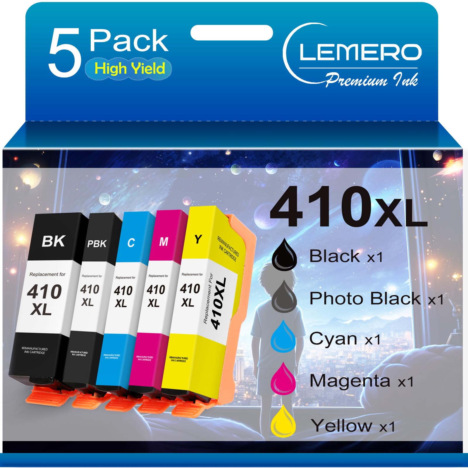 LEMERO 410XL Ink Cartridges 5 Pack Remanufactured Ink Cartridge ...