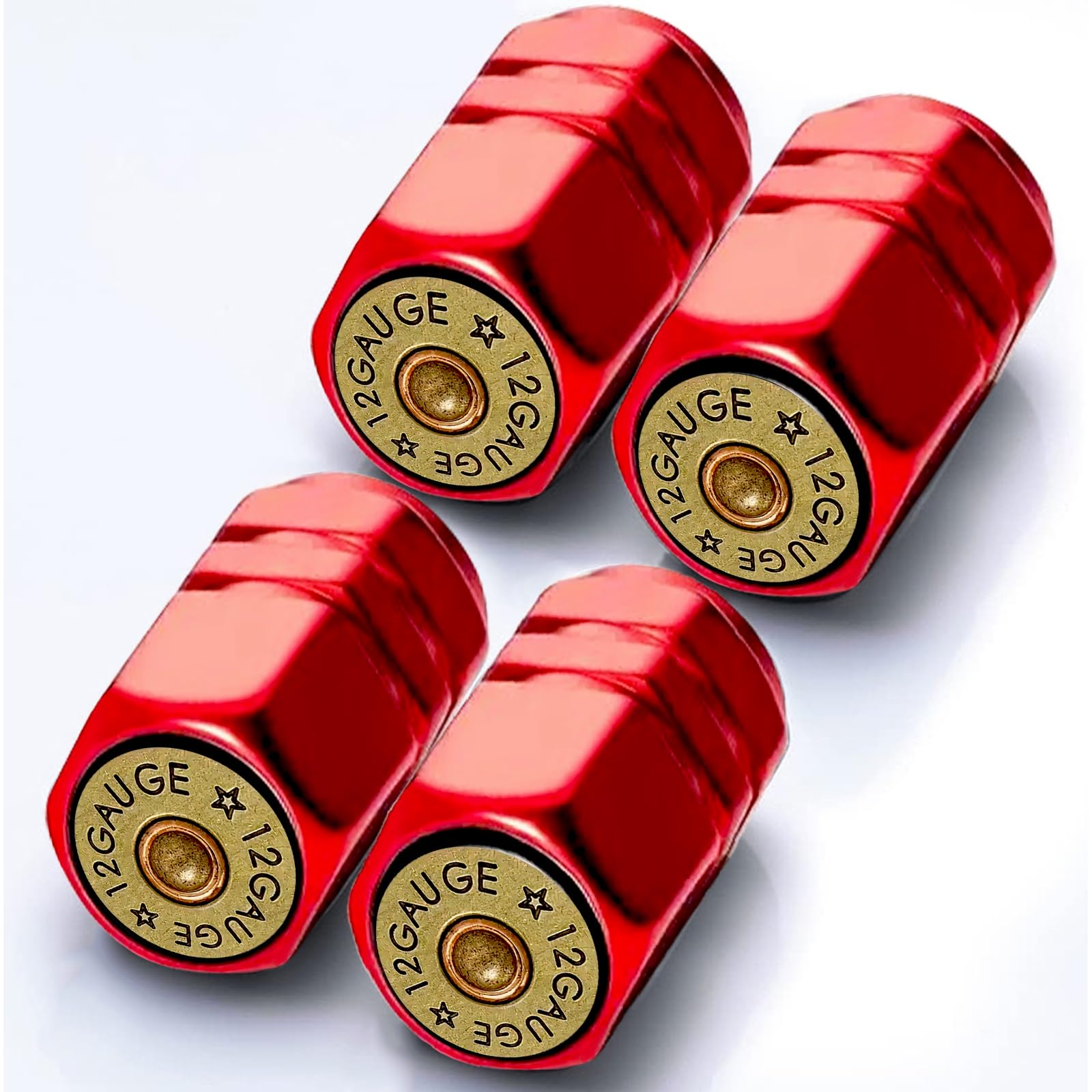 Tire Valve Stem Caps Red 12 Gauge Bullet Car Accessories 4-Pack - Aluminum Alloy Rust-Proof ...