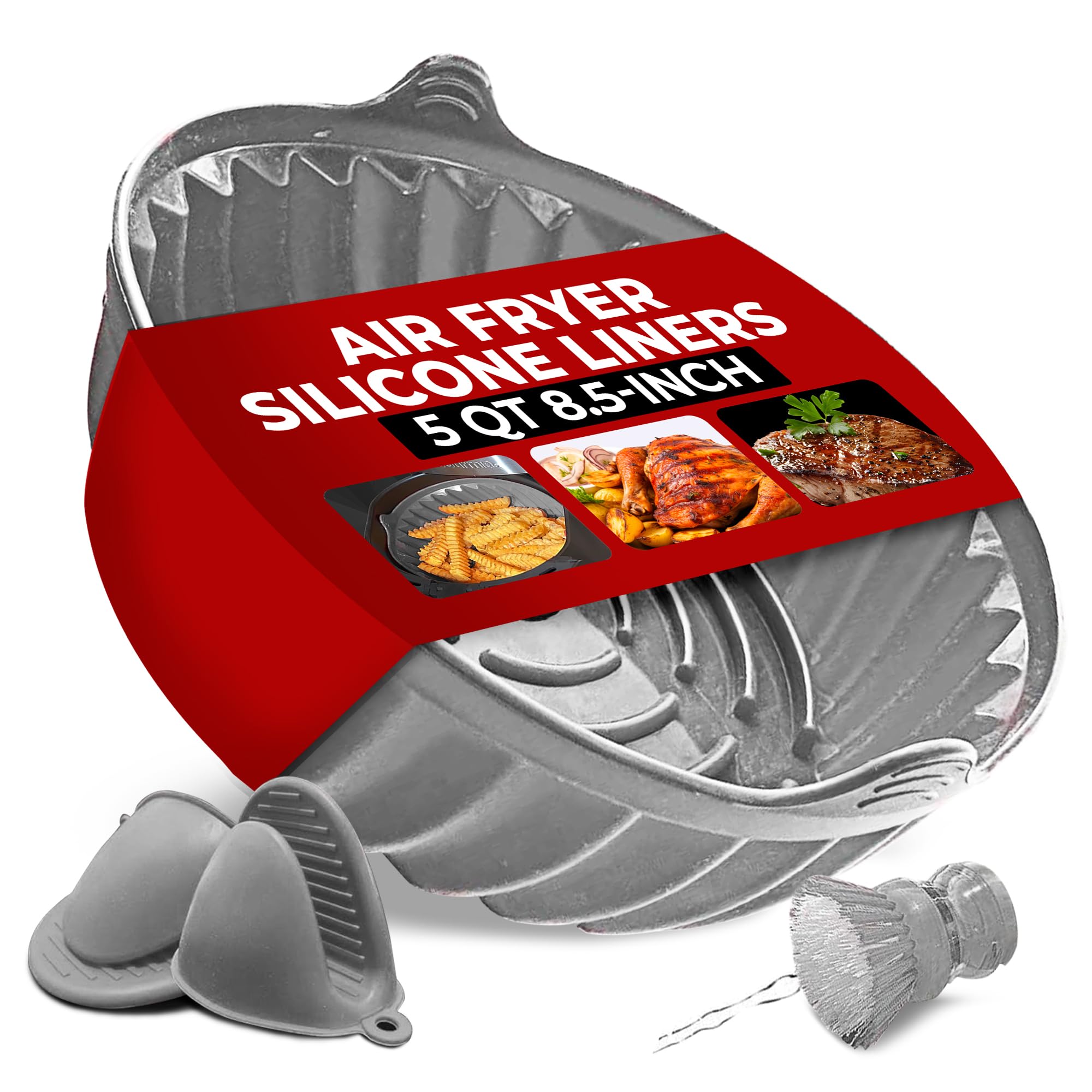 Air Fryer Silicone Liners - 5 Qt 8.5-inch Grey Air Fryer Liners ...