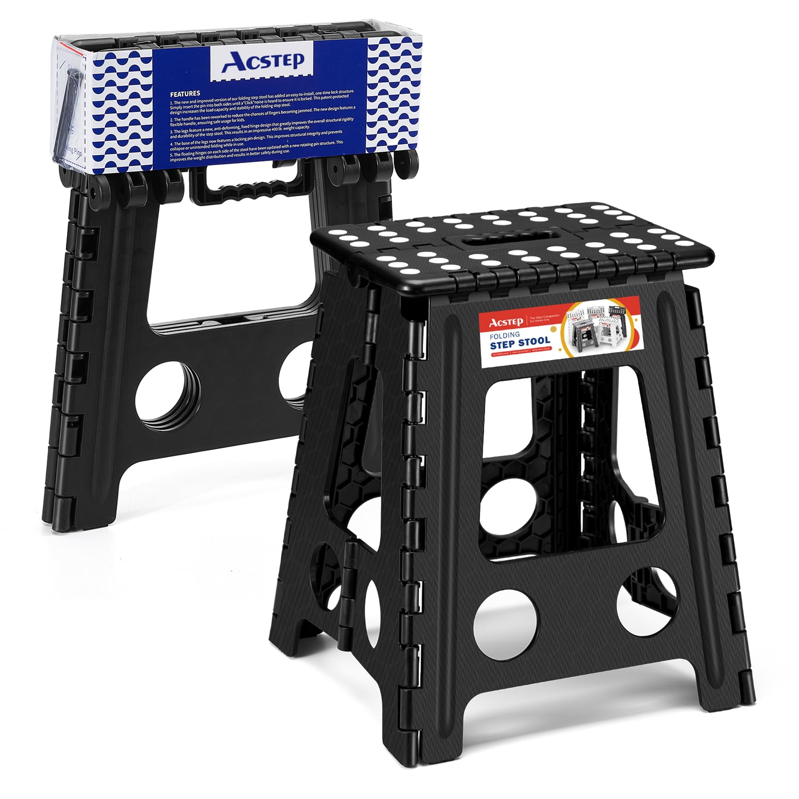 ACSTEP Folding Step Stool 16 Inch Heavy Duty Step Stool Foldable for ...