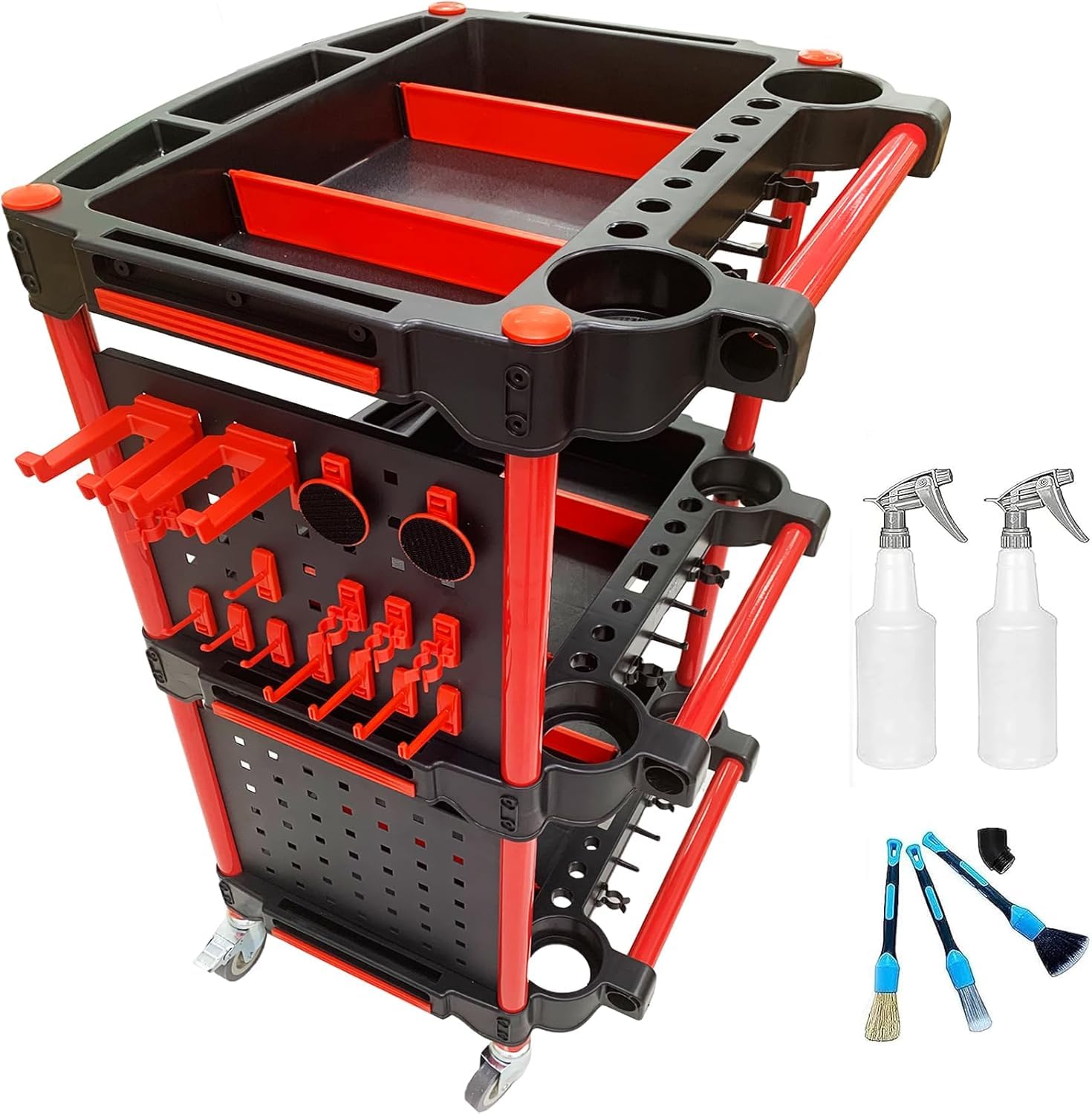 YTCYKJ Auto Detailing Tool Cart with 2 Tool Hanging Board,3-Tier ...
