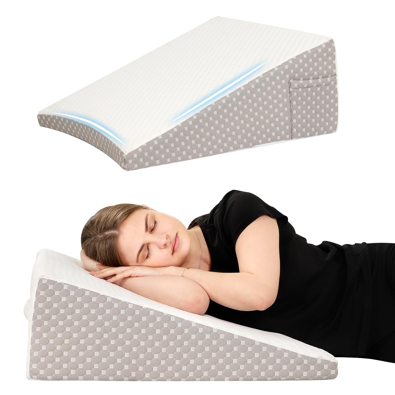 Wedge Pillow for Sleeping, 10 Inch Cooling Triangle Bed Pillow with ...