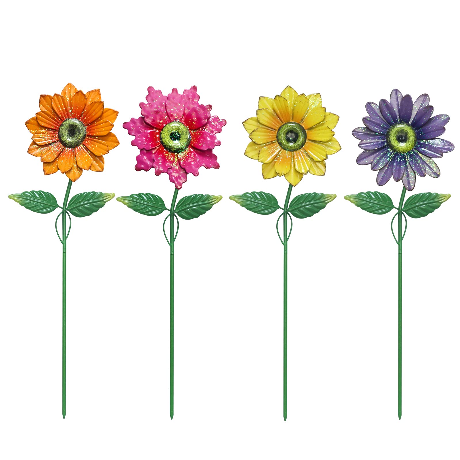 YEAHOME Garden Decor for Outside, 4 Pack 20'' Flower Garden Stakes for ...