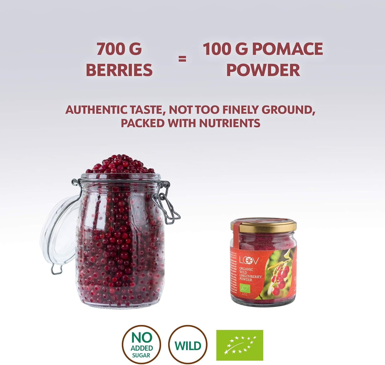 LOOV Wild Organic Lingonberry Powder (Pomace Powder), 100 g, Made from ...
