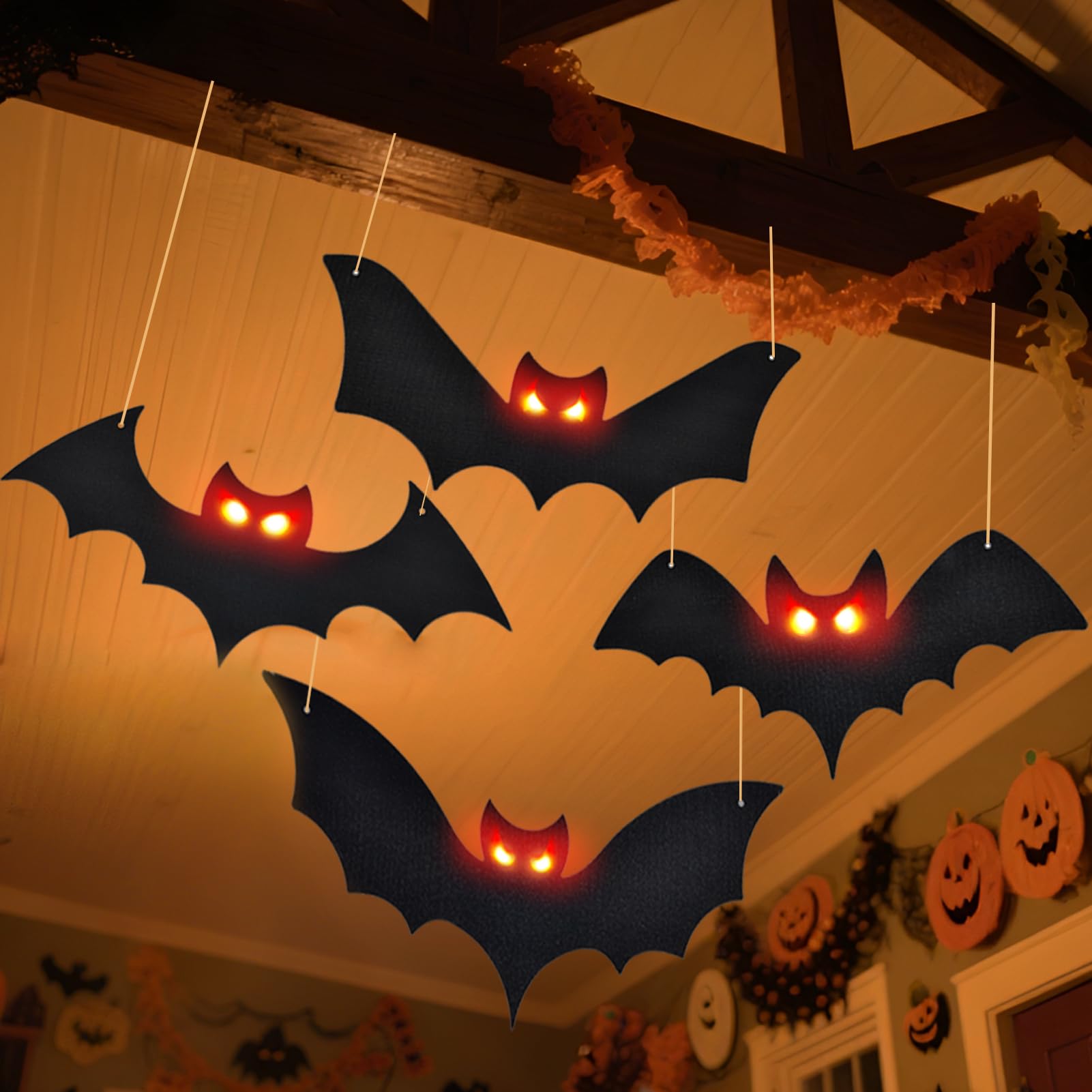 Lighted Halloween Hanging Bats, 4 Packs Halloween Decorations Outdoor ...