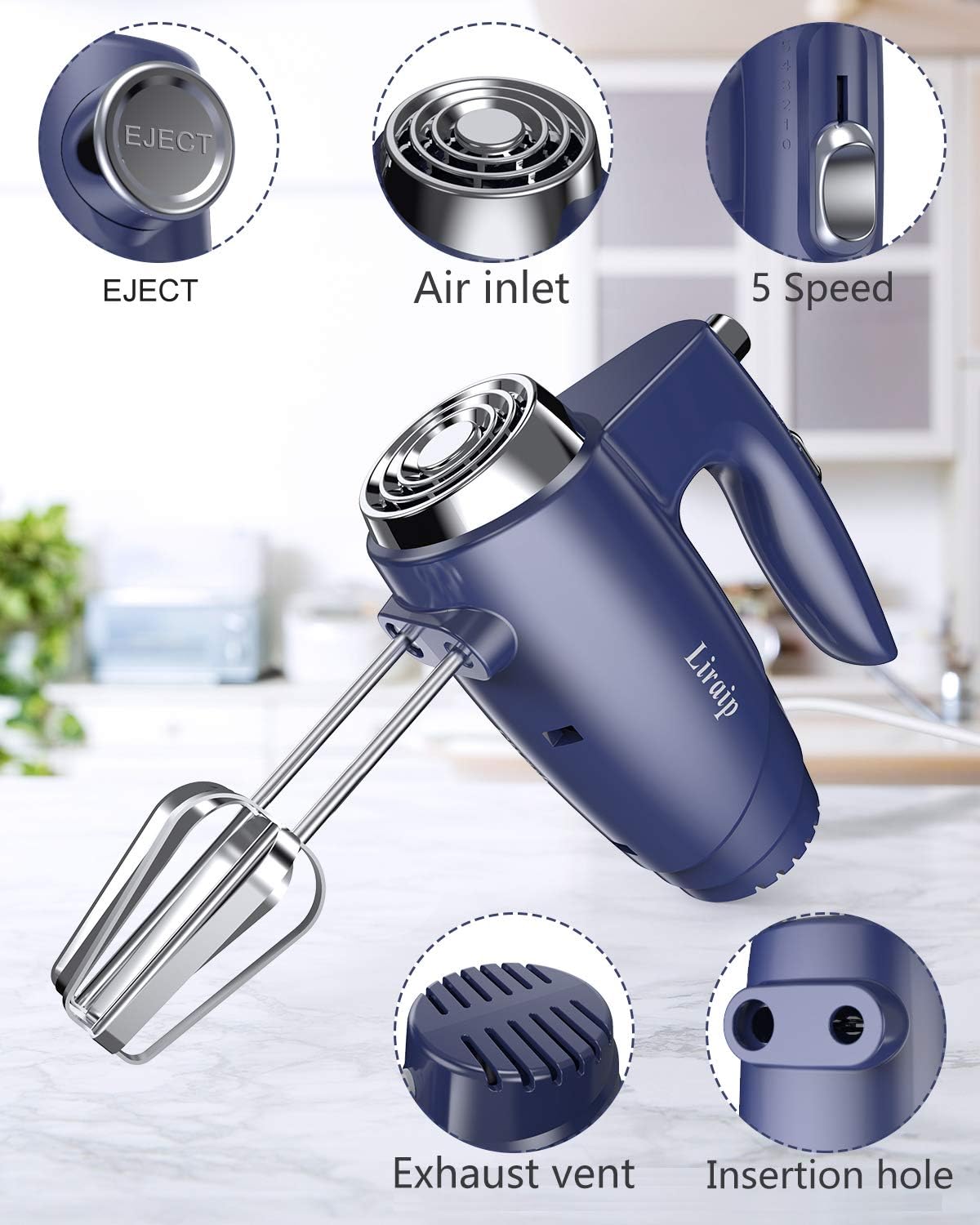 Liraip Hand Mixer Electric Whisk With 5 Speed Handheld Mixer for ...